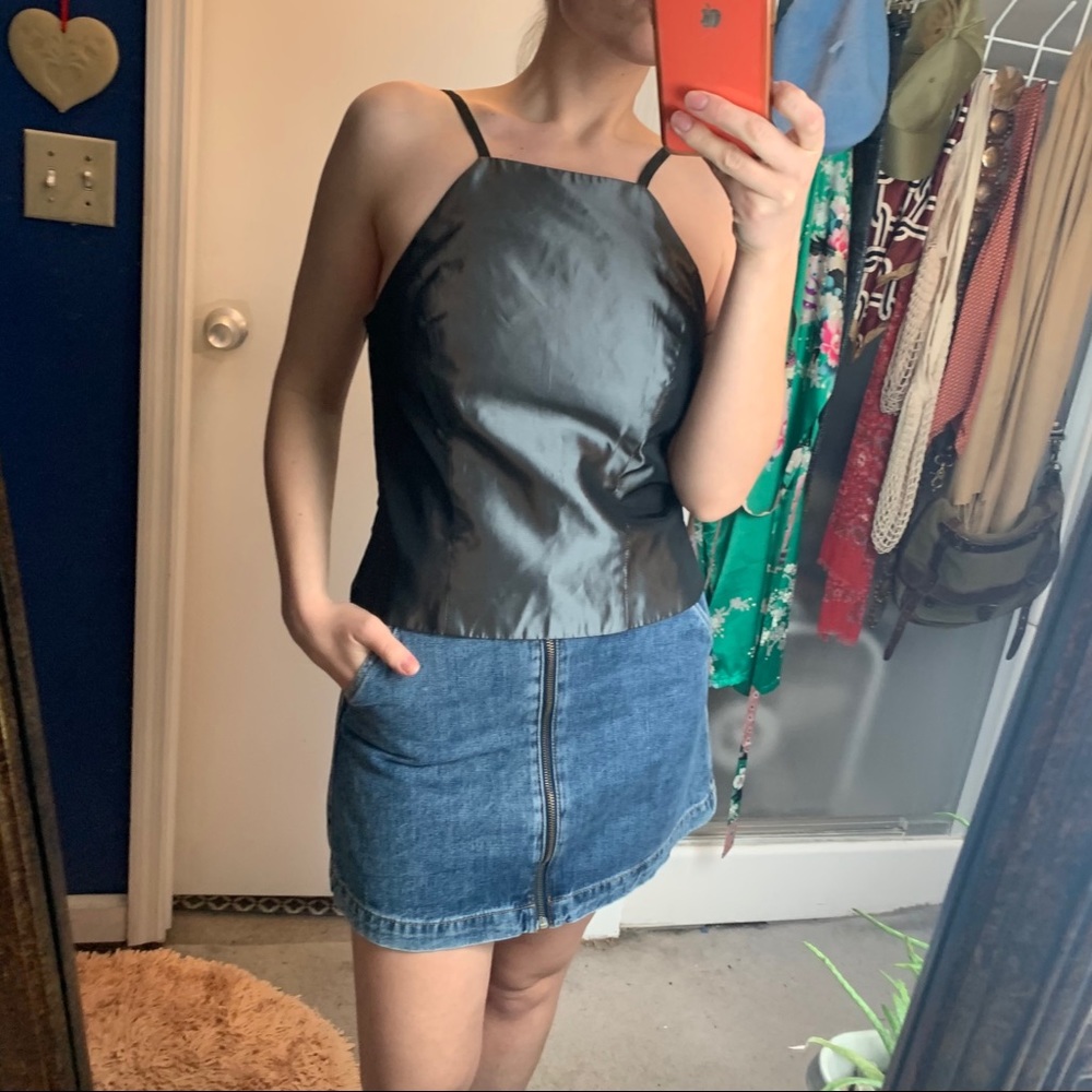 2000s Silver Metallic Club Top Strappy Open Back - Gem